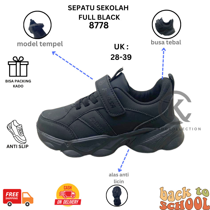 Jual Sepatu sekolah Full Hitam Kulit/ Sepatu Anak-anak / Sepatu Sekolah ...