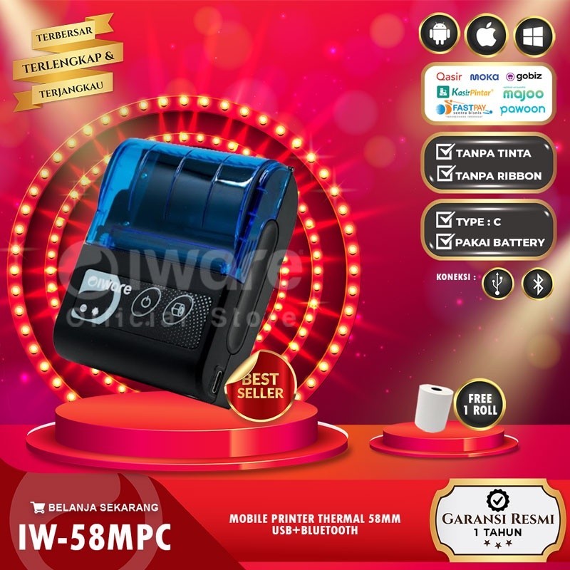 Jual PRINTER THERMAL BLUETOOTH IWARE C-58MPC (Colokan Type-C) | Shopee ...
