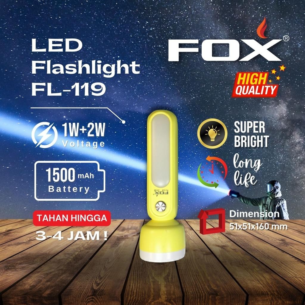 Jual Senter Tangan Led Fox FL119 1w + 2w Senter Led Flashlight FL-119 ...
