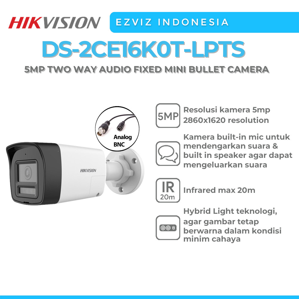 Jual HIKVISION DS-2CE16K0T-LPTS 5MP TWO WAY AUDIO FIXED MINI BULLET CAMERA | Shopee Indonesia