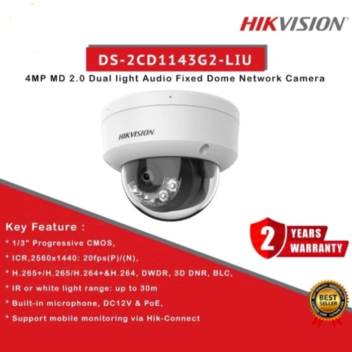 Jual Ipcam DS-2CD1143G2-LIU Dual Light Indoor 4MP Audio | Shopee Indonesia
