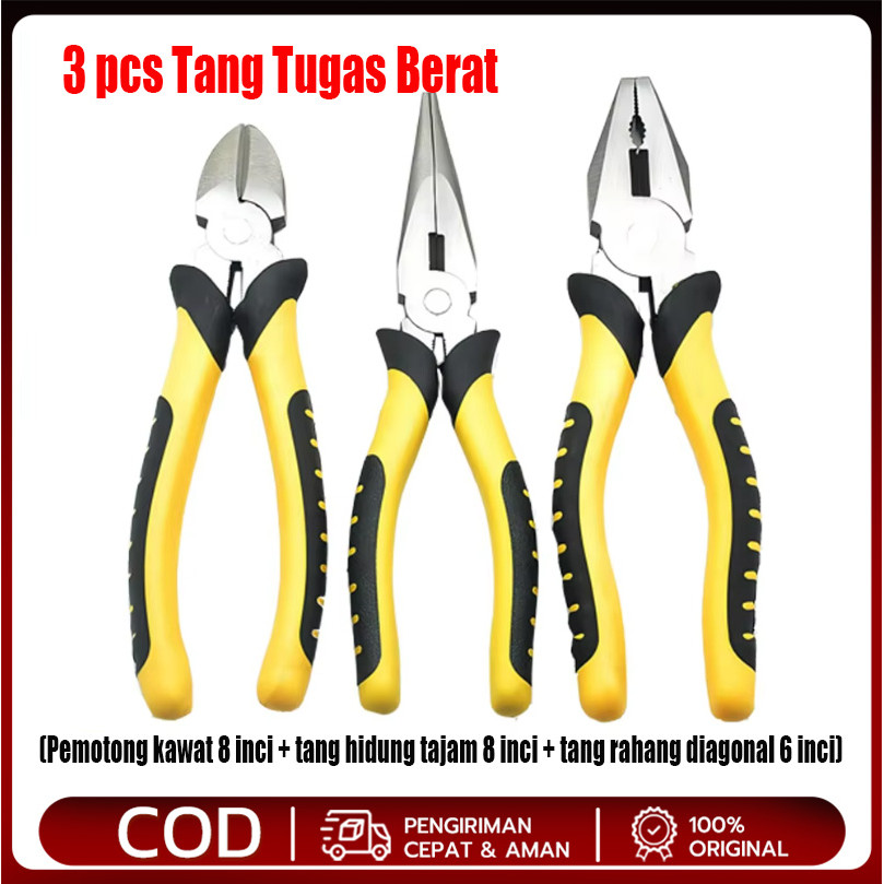 Jual 3 pcs Tang Tugas Berat 8 Inchi Set /Alat Tang Hidung Panjang Set ...