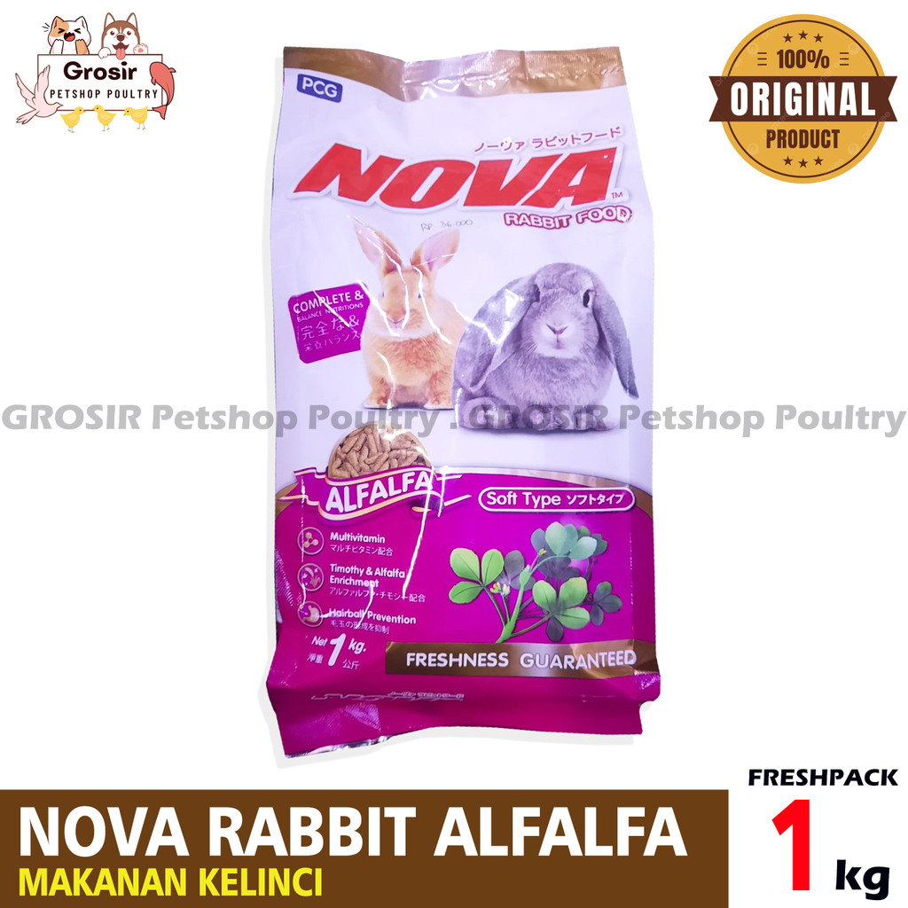 Jual Makanan Pakan Pelet KELINCI NOVA Rabbit Food FRESHPACK ALFAFA 1 KG ...