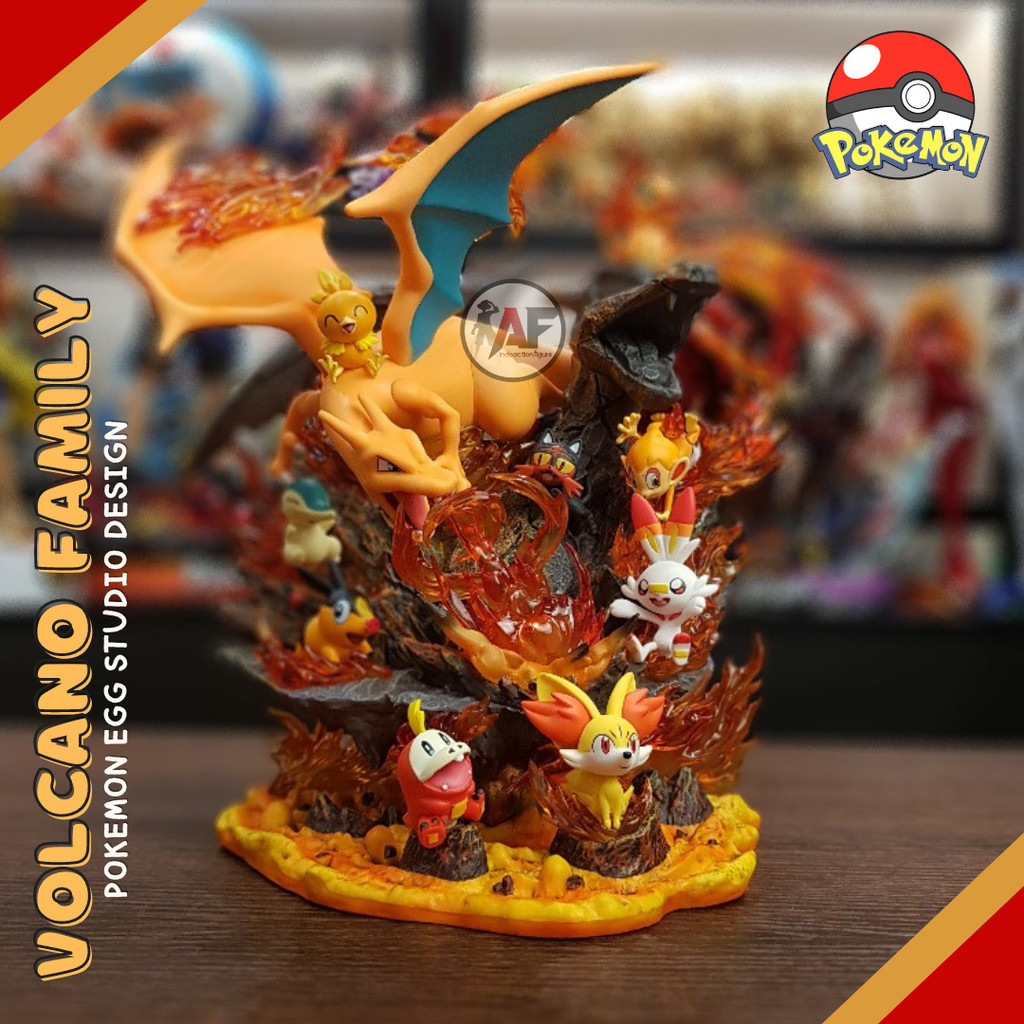 Jual Statue Pokemon Volcano Fire Element Family EGG Studio Design LED ...