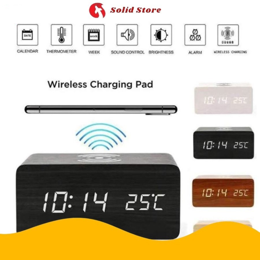 Jual Jam Kayu Digital Wireless Charging Jam Weker Led Motif Wooded ...