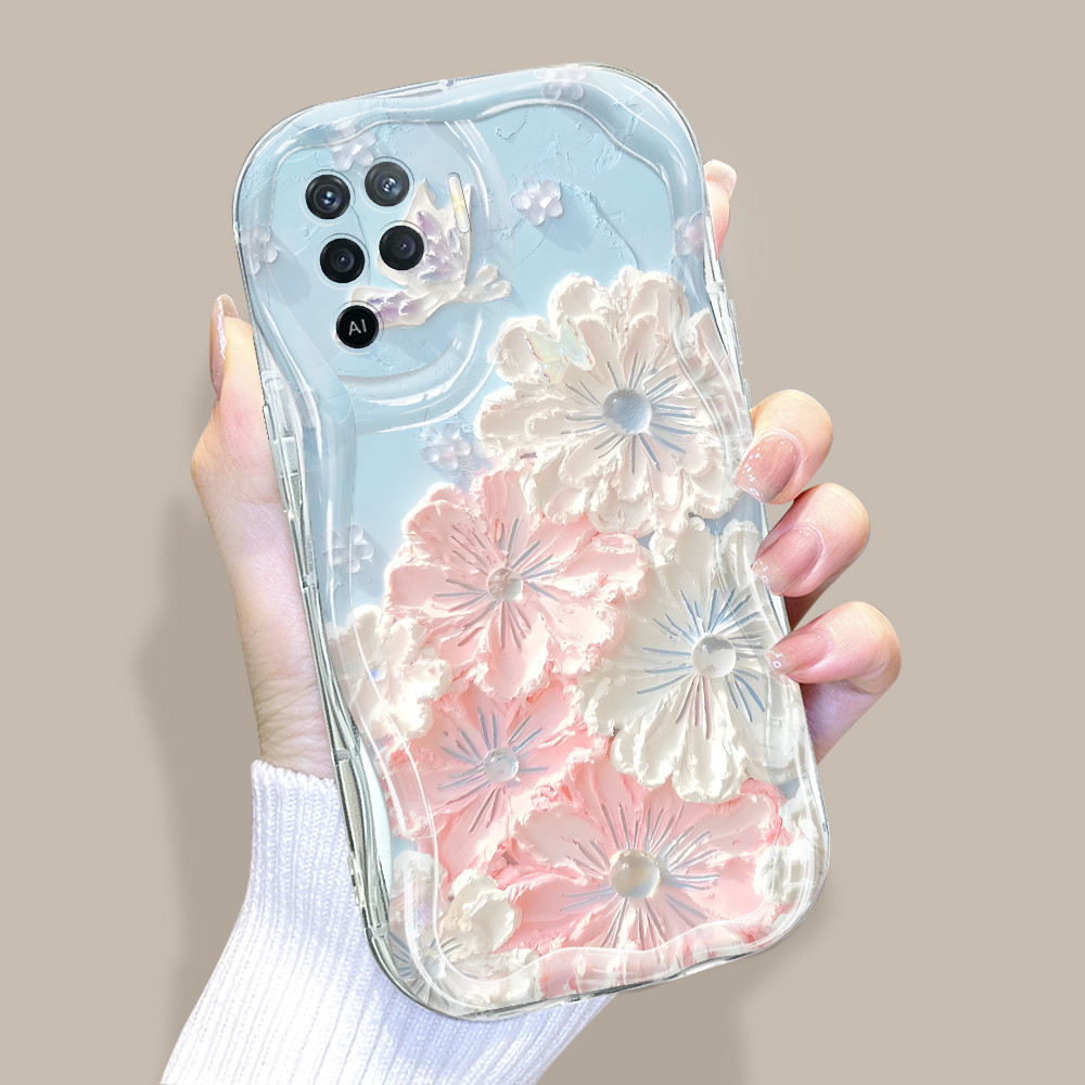 Jual OPPO Reno 5F A94 Untuk Hp Casing Softcase Blue White Flowers ...