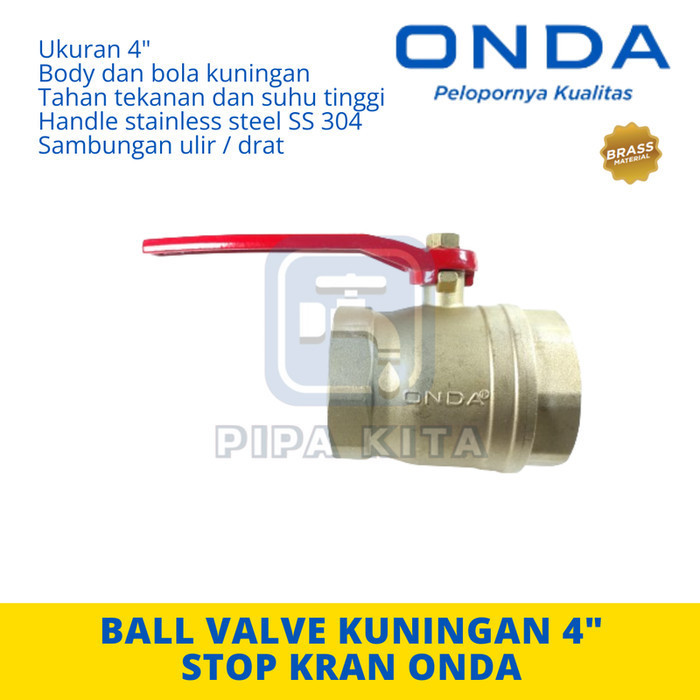 Jual Ball Valve Kuningan 4 inch ONDA Stop Kran Engkol | Shopee Indonesia