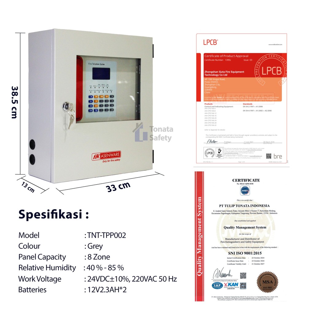 Jual Tonata Aseanware Fire Telephone Panel 8 Zone Conventional Fire ...
