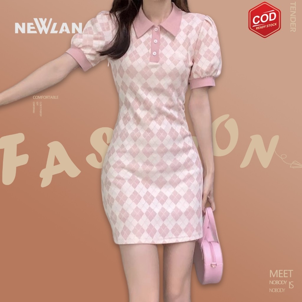 Jual Newlan QZ116 Gaun wanita elegant A Line Fashion wanita Gaya korean Mini Dres wanita lengan ...