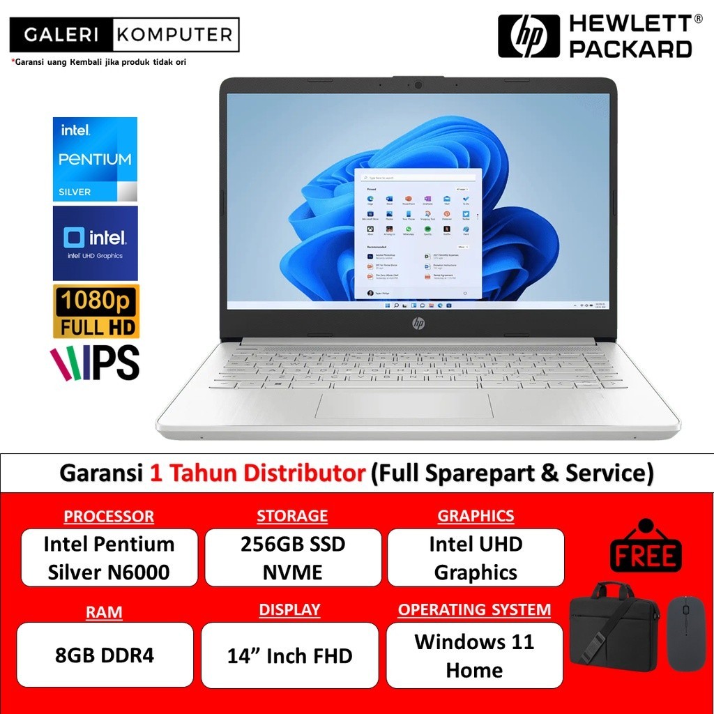 Jual Laptop Murah Baru HP 14 Intel Pentium N6000 8GB 256GB SSD FHD ...