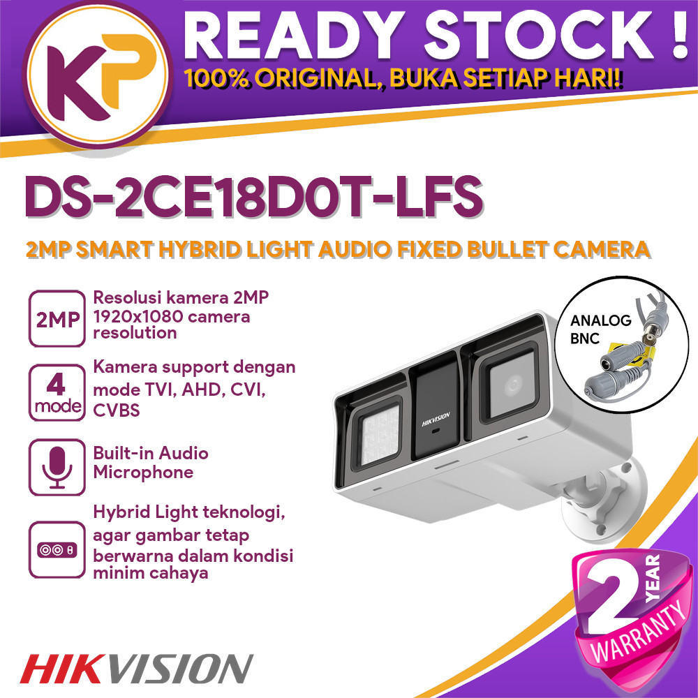Jual HIKVISION DS-2CE18D0T-LFS 2MP HYBRID LIGHT AUDIO FIXED BULLET CAMERA | Shopee Indonesia