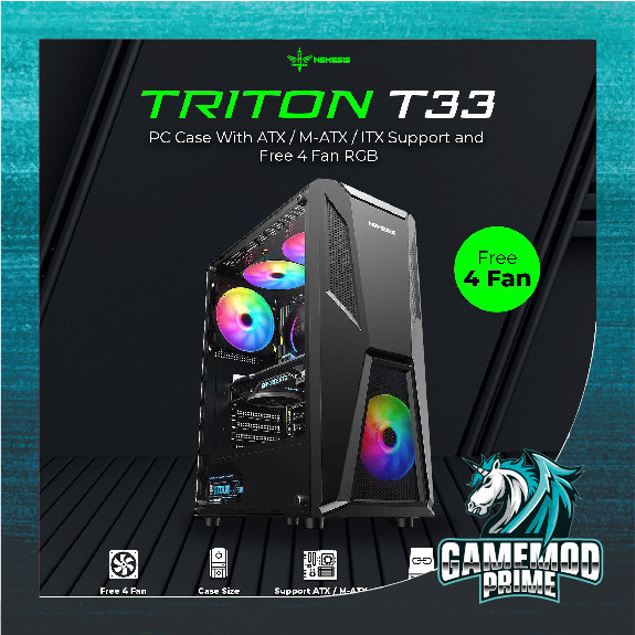 Jual PC CASE / CASING PC NYK NEMESIS TRITON T33 FREE 4 FAN | Shopee ...
