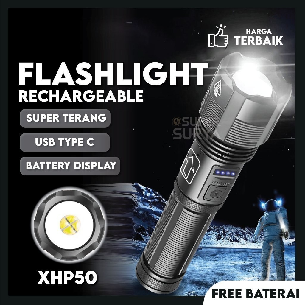 Jual WEWANT Senter SWAT Super Terang XHP50 USB Type-C LED Flashlight ...