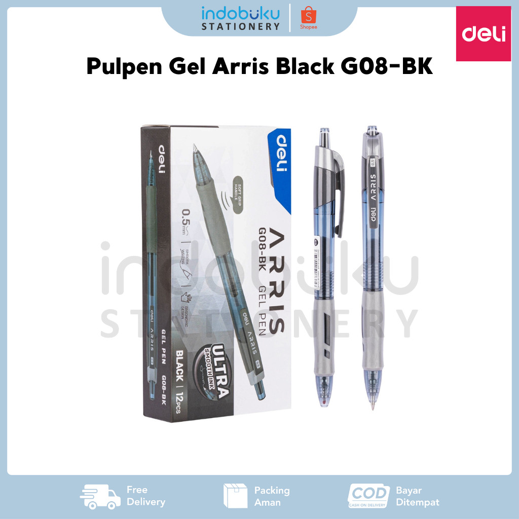 Jual Pulpen Gel Arris Black 0.5mm Deli Tinta Black G08-BK (1Pack Isi ...