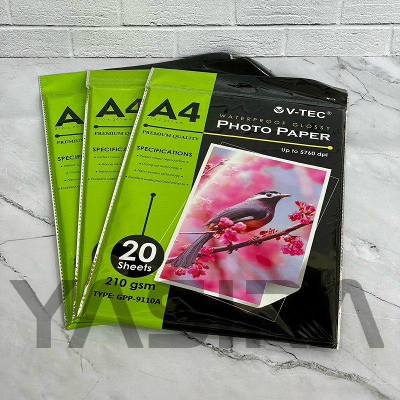 Jual 20 LEMBAR SATU PACK Kertas Foto Glossy A4 V-Tec 210 Gsm | Shopee ...