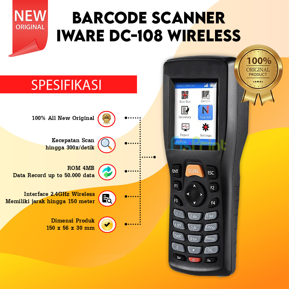 Jual Scanner Barcode PDT 1 Dimensi Iware DC 108 DC-108 CPU 32bit WiFi ...