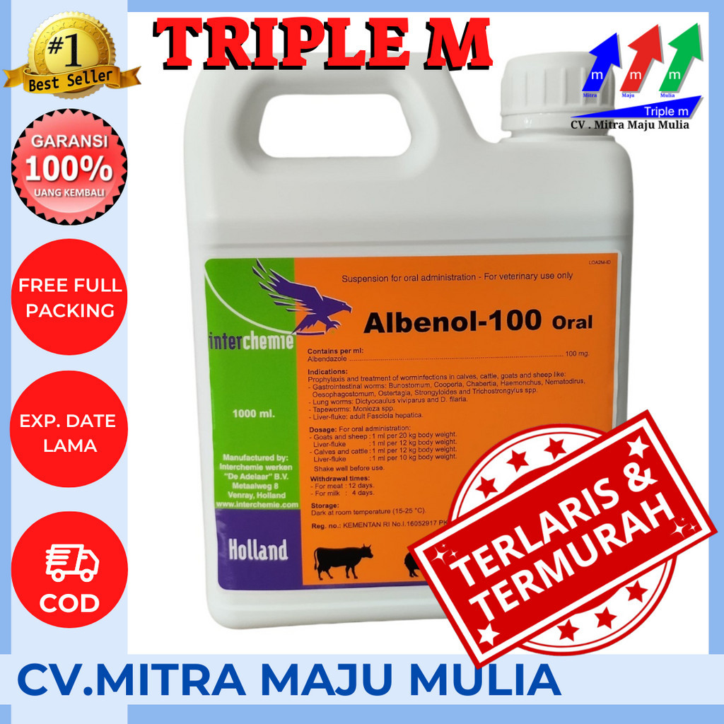 Jual Albenol 100 Oral Albenol ORAL Obat Cacing 1 liter TRIPLE M ...
