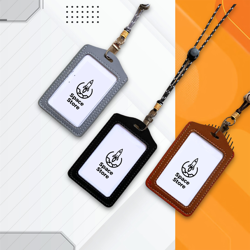 Jual Name Tag Kulit Gantungan Name tag Lanyard ID Card Holder Kulit ...