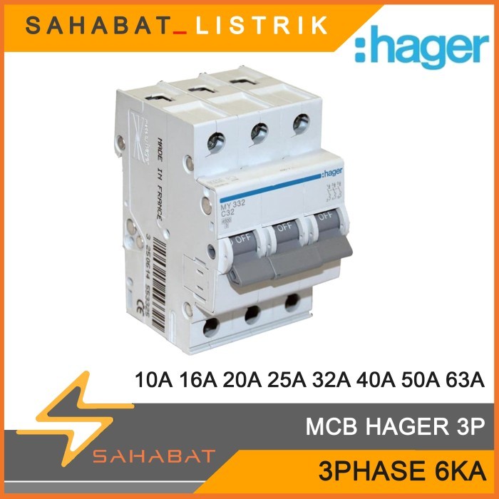 Jual MCB HAGER 3PHASE 3P 10A 16A 20A 25A 32A 40A 50A 63A 3POLE 4500 4,5kA | Shopee Indonesia