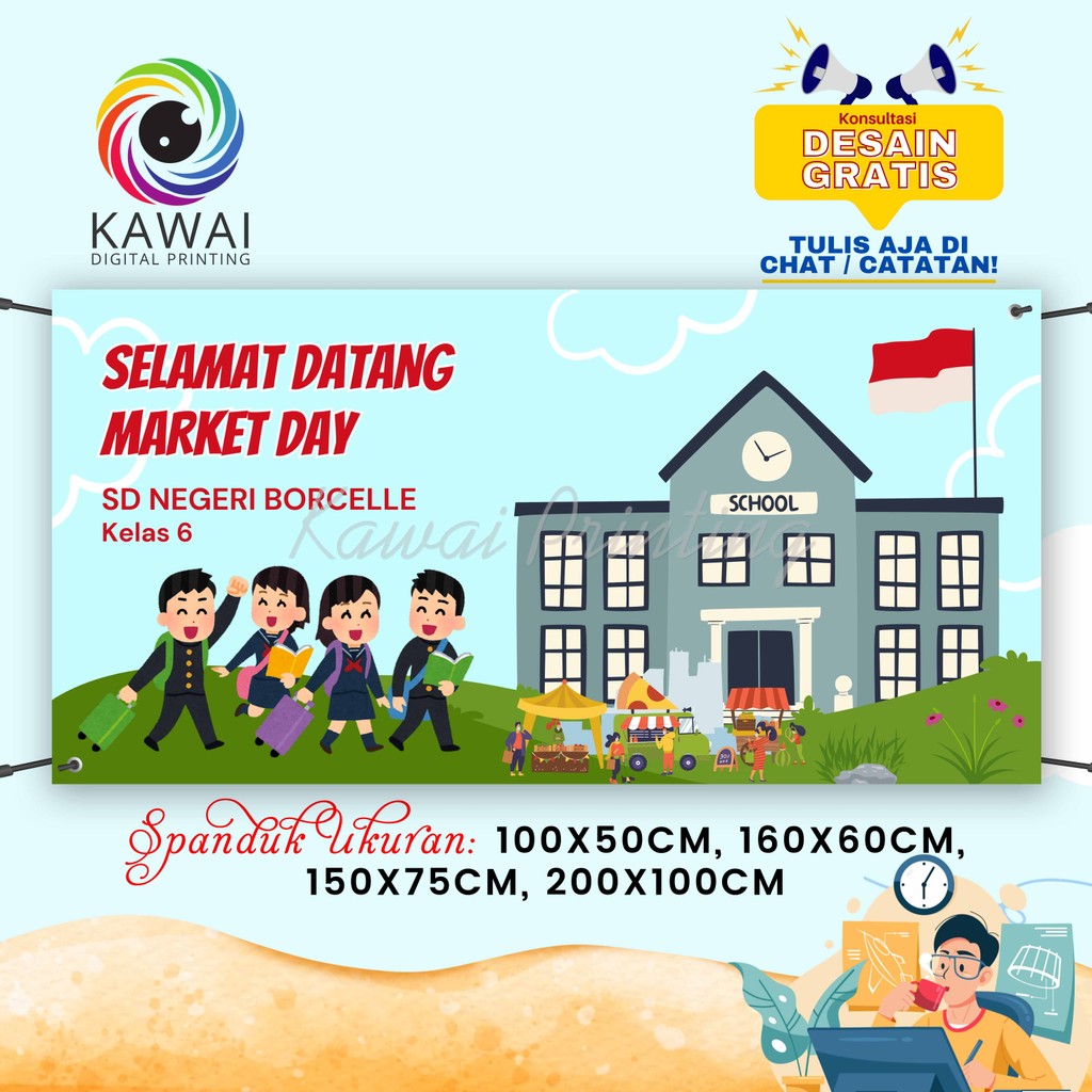 Jual Spanduk Banner MMT Selamat Datang Market Day Biru B Rekuest ...