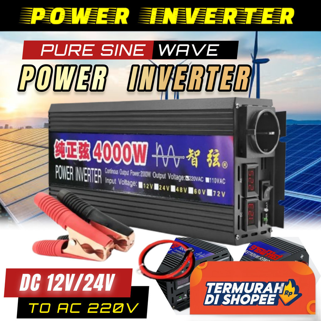 Jual Power Inverter Mobil Pure Sine Wave 1000 2000 3000 4000 watt DC 12v dan 24V to AC 220V ...