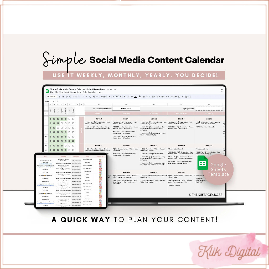 Jual Tabel Social Media Planner, Social Media Calendar, Social Media ...