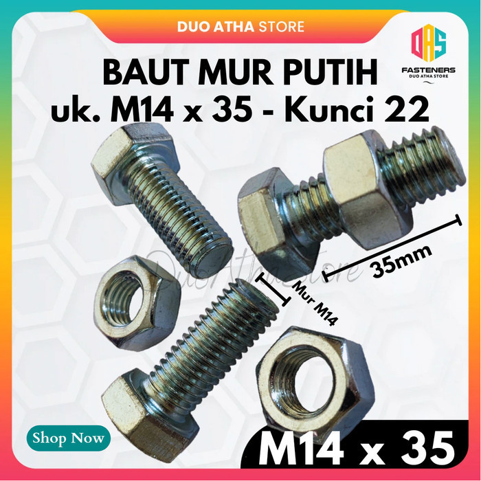 Jual M14 X 35 BAUT MUR PUTIH M14x35 BMP M14 x 35mm HEX GALVANIS | Shopee Indonesia