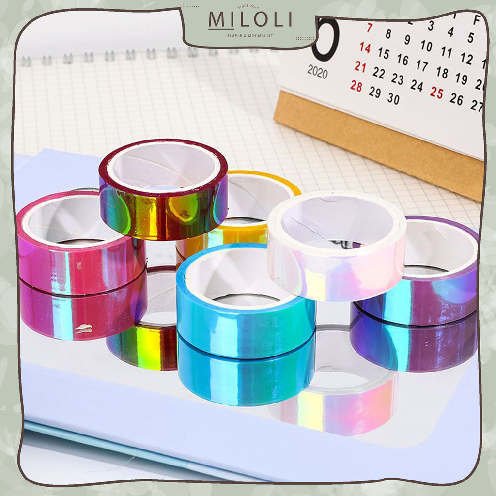 Jual [MILOLI] 1Pc TAPE RAINBOW HOLOGRAM Waterproof Washi Tape Masking Tape DIY BuJo Aesthetic ...