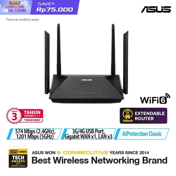 Jual ASUS RT-AX53U Dual Band WiFi 6 AX1800 Wireless Router with AiMesh ...