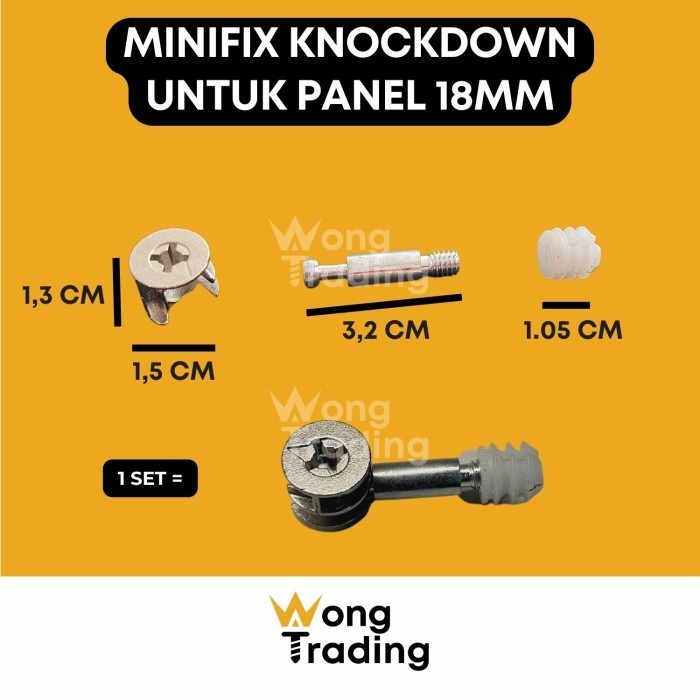 Jual MINIFIX BAUT KNOCK DOWN UTK PANEL 18mm 1 SET ( Skrup, Casing ...