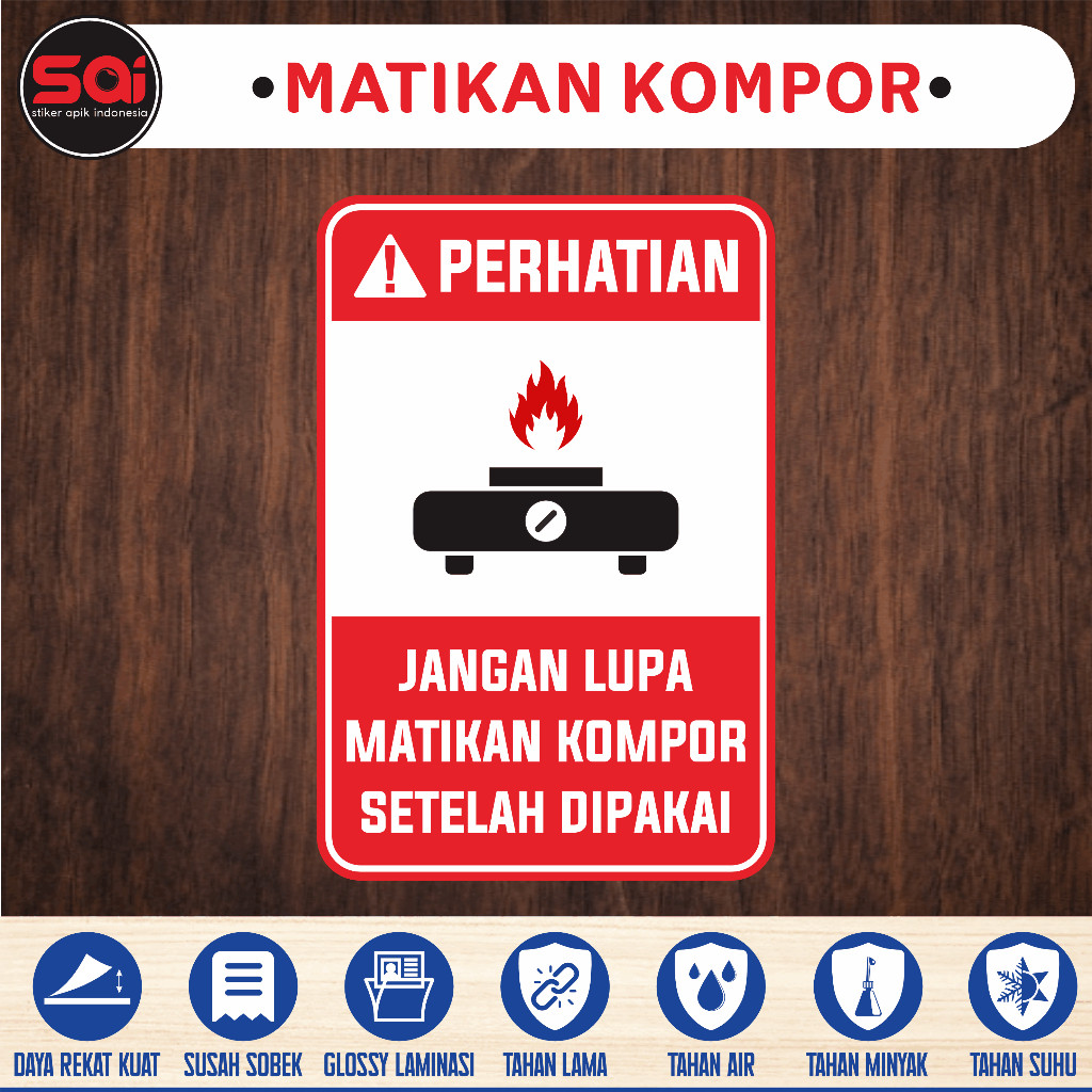 Jual stiker vinyl anti air MATIKAN KOMPOR laminasi glossy | Shopee ...
