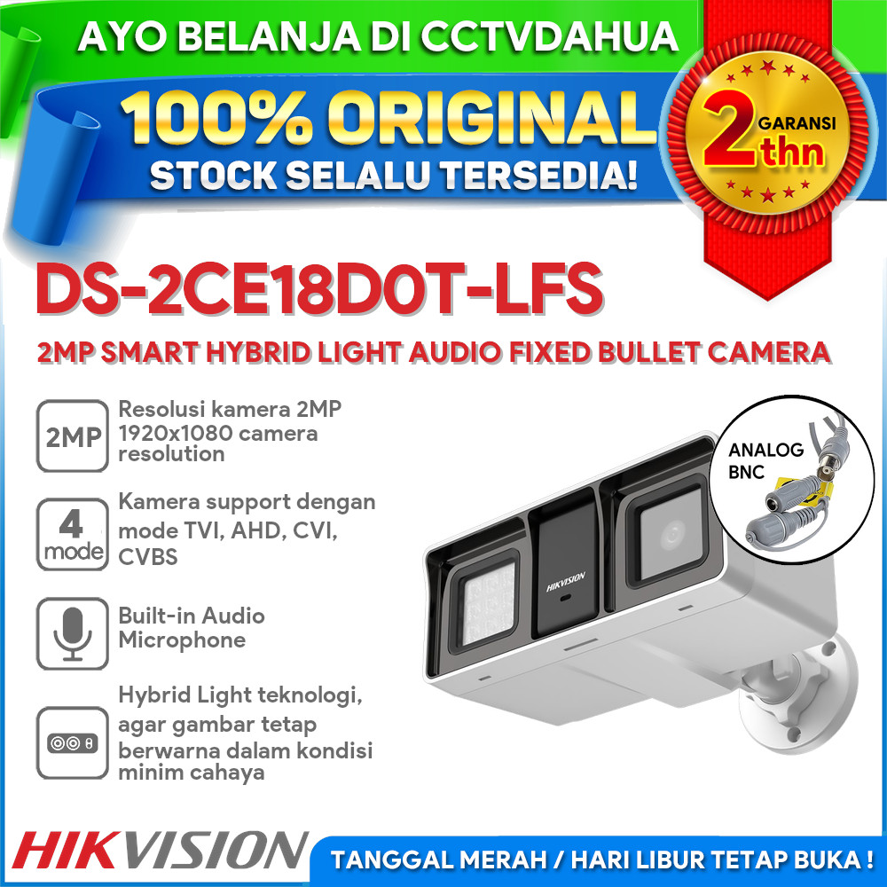 Jual HIKVISION DS-2CE18D0T-LFS 2MP HYBRID LIGHT AUDIO FIXED BULLET CAMERA | Shopee Indonesia
