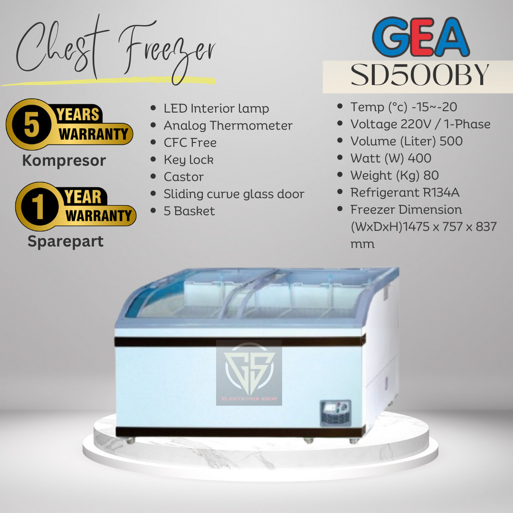 Jual Chest Freezer GEA 500 L SD-500BY Sliding Curve Glass Freezer ...
