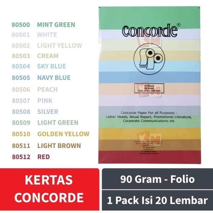 Jual Kertas Concorde Paper Laid F4 Folio 90 gr/m2 gram Isi 20 Lembar ...