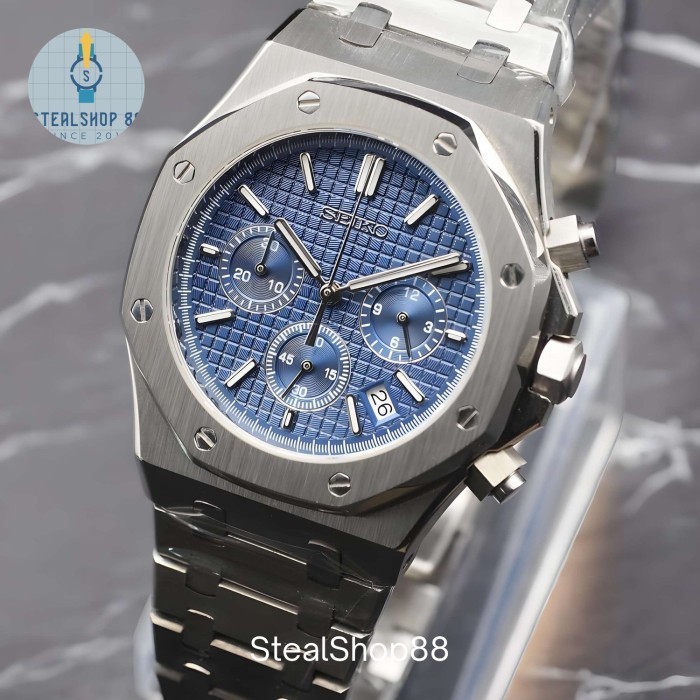 Jual Seiko Oak Chronograph Blue Dial VK63 MOD | Shopee Indonesia