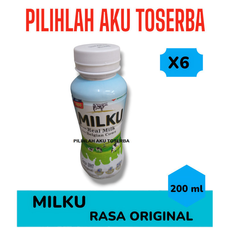 Jual MILKU Susu UHT Rasa ORIGINAL 200 ml - (Harga paket isi 6 botol ...