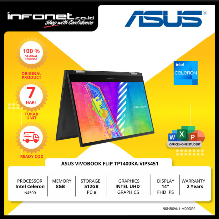 Jual ASUS VIVOBOOK FLIP TP1400KA N4500 8GB 512GB 14" FHD IPS TOUCH W11 ...