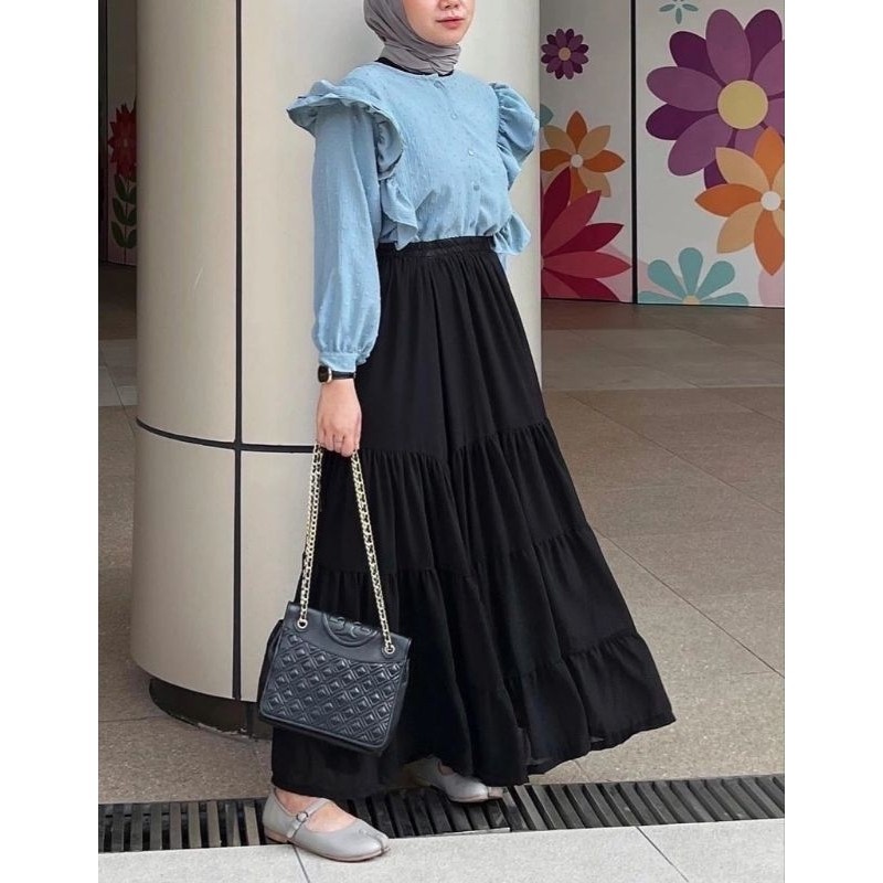 Jual Rok ruffles skirt 4 susun/rok panjang beraksen kerutan 4 susun ...