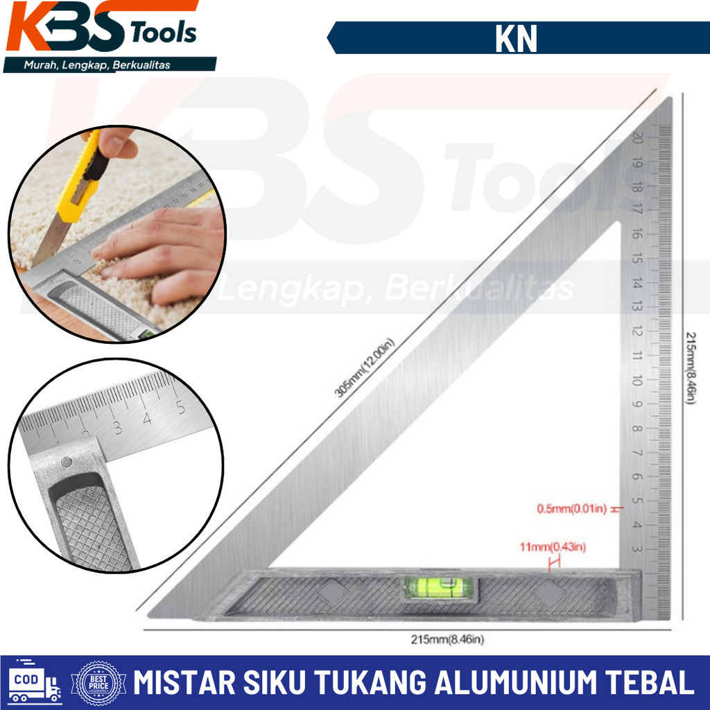 Jual Penggaris Besi Siku Segitiga waterpass 8" - Mistar Siku Tukang ...