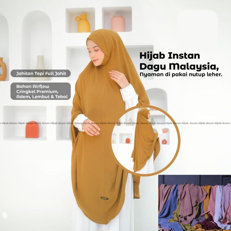 Jual Khimar dagu malay jumbo soft ped crinkle airflow/Bergo Malaysia Jumbo Dagu XXL soft pet ...
