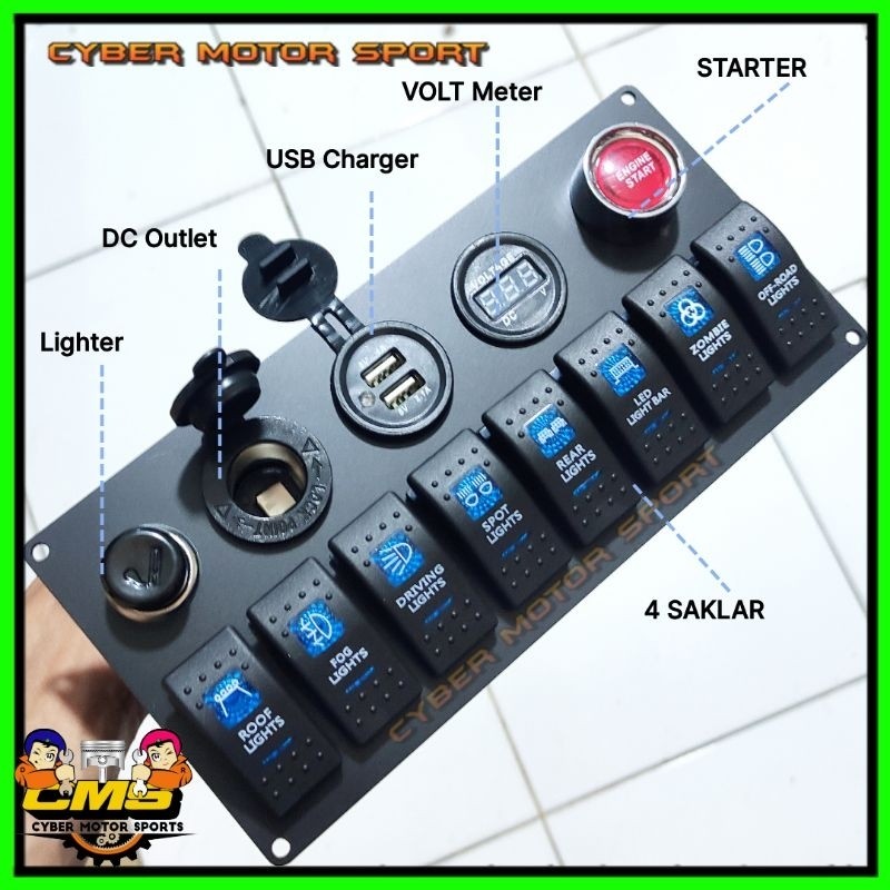 Jual interior panel dashboard 24 volt universal 8 tombol saklar engine ...