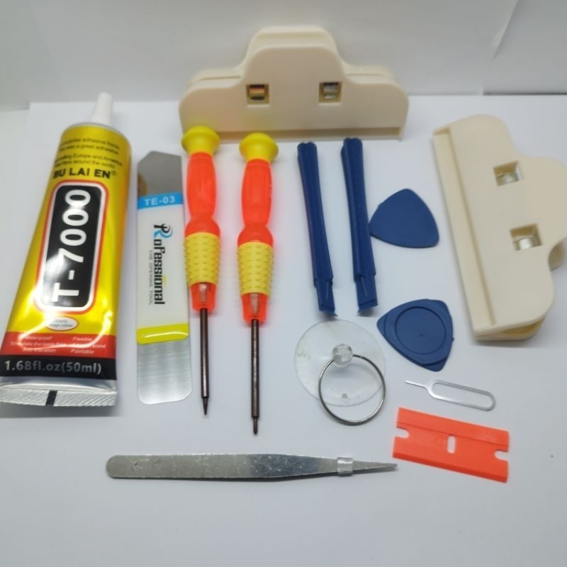 Jual ( SEPAKET ) Obeng set Hp 8 IN 1 / 10 in 1 + Penekan LCD LEBAR + LEM b7000 15 BENING / B7000 ...