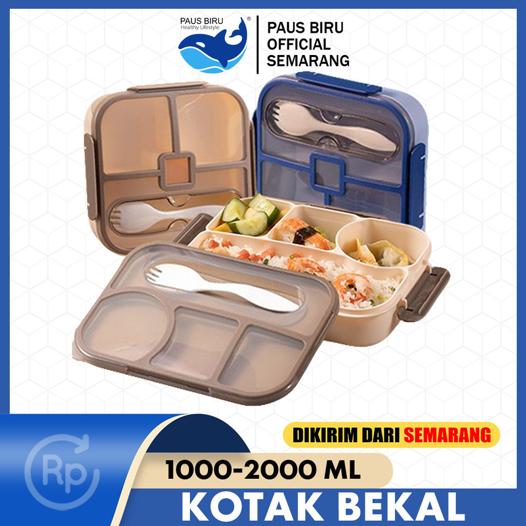 Jual Paus Biru - Lunch Box Kotak Bekal Bento Set Bersekat | Kotak Makan Siang Anak dan Dewasa ...