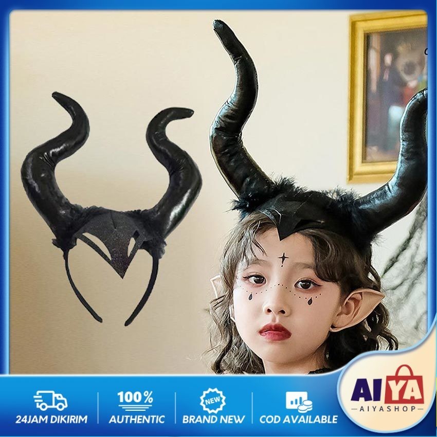 Jual Halloween Hitam Bando Tanduk Iblis Maleficent Devil Long Ox Horn ...