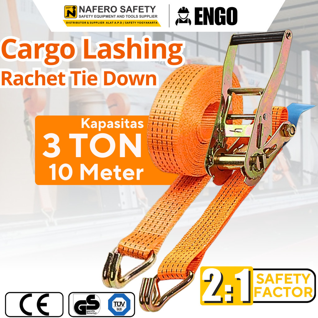 Jual Ratchet Tie Down Cargo Lashing Belt 3 TON x 10 Meter ENGO 2:1 ...