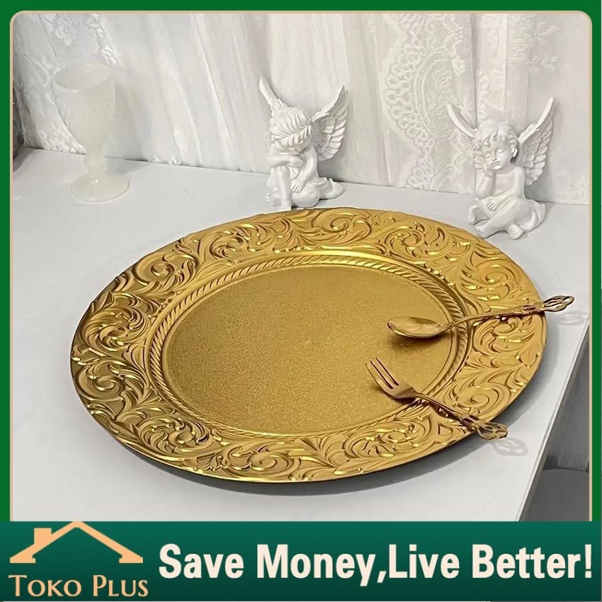 Jual Piring Saji Makanan Mewah Gold Esteti Plastik Besar/Wadah Saji ...