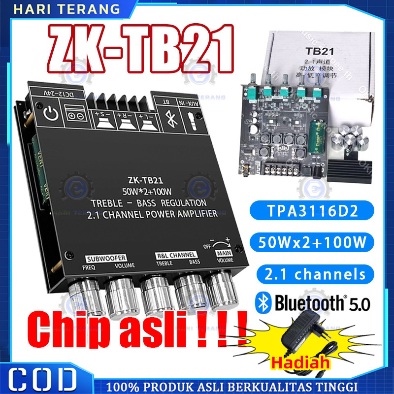 Jual ZK-MT21 / Amplifier Board / TPA3116D2 / 50WX2+100W / 2.1 Channel / Super Bass / Stereo ...