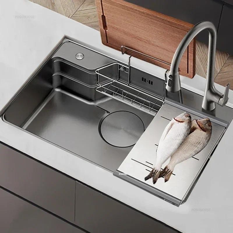 Jual Modern Stainless Steel Kitchen Sink Nano Large Single Tank Home ...