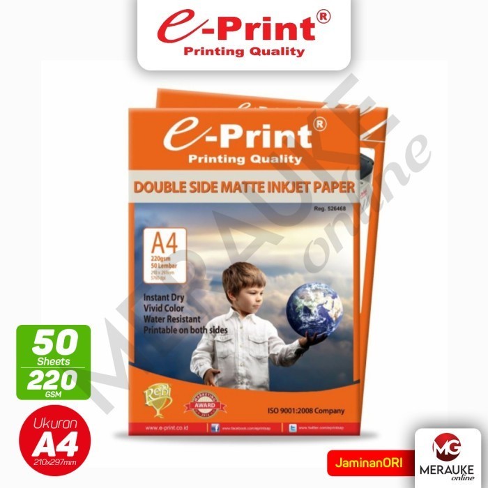 Jual Kertas Foto E-Print Matte / Doff Double Side A4 220gsm 50s ...