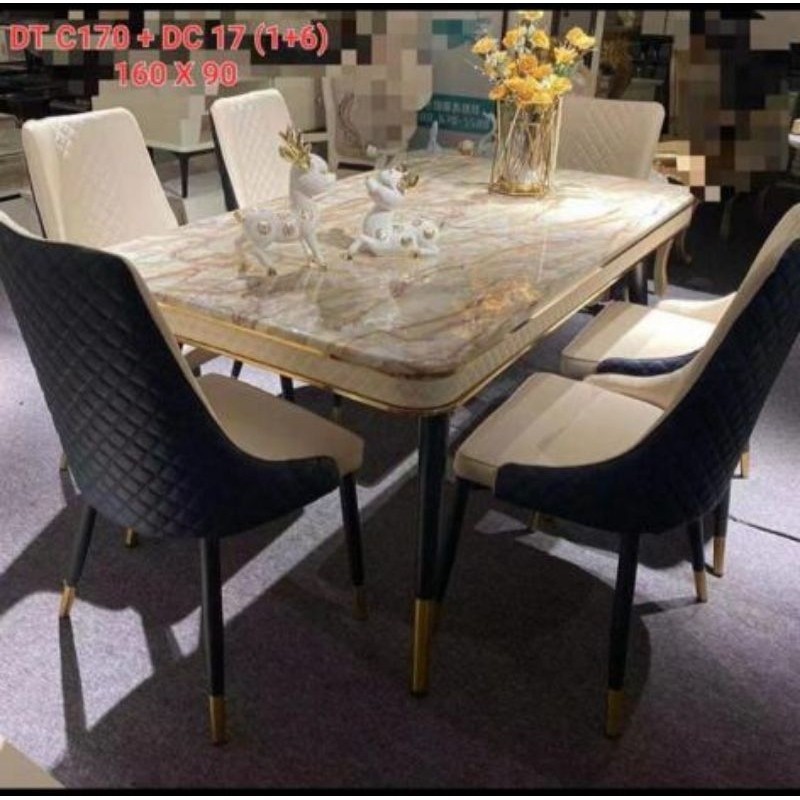 Jual Meja Makan Import - Top Table Marmer + 6 kursi - Kaki besi - Kokoh ...